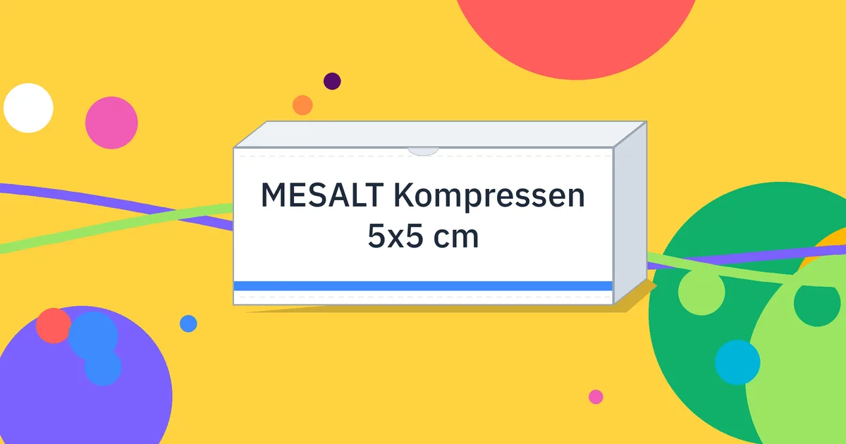 Symbolbild: Packung mit der Aufschrift MESALT Kompressen 5x5 cm (PZN 10809760) – Verfügbarkeit und Bezug in Apotheken in Frankfurt am Main
