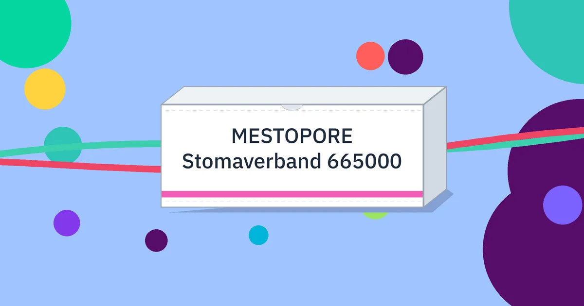 Symbolbild: Packung mit der Aufschrift MESTOPORE Stomaverband 665000 (PZN 10264622) – Verfügbarkeit und Bezug in Apotheken in Frankfurt am Main