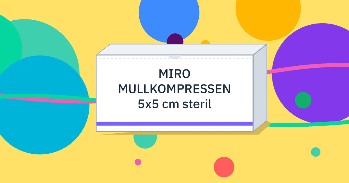 Symbolbild: Packung mit der Aufschrift MIRO MULLKOMPRESSEN 5x5 cm steril (PZN 01180553) – Verfügbarkeit und Bezug in Apotheken in Frankfurt am Main