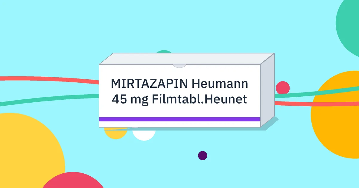 Symbolbild: Packung mit der Aufschrift MIRTAZAPIN Heumann 45 mg Filmtabl.Heunet (PZN 05890547) – Verfügbarkeit und Bezug in Apotheken in Frankfurt am Main