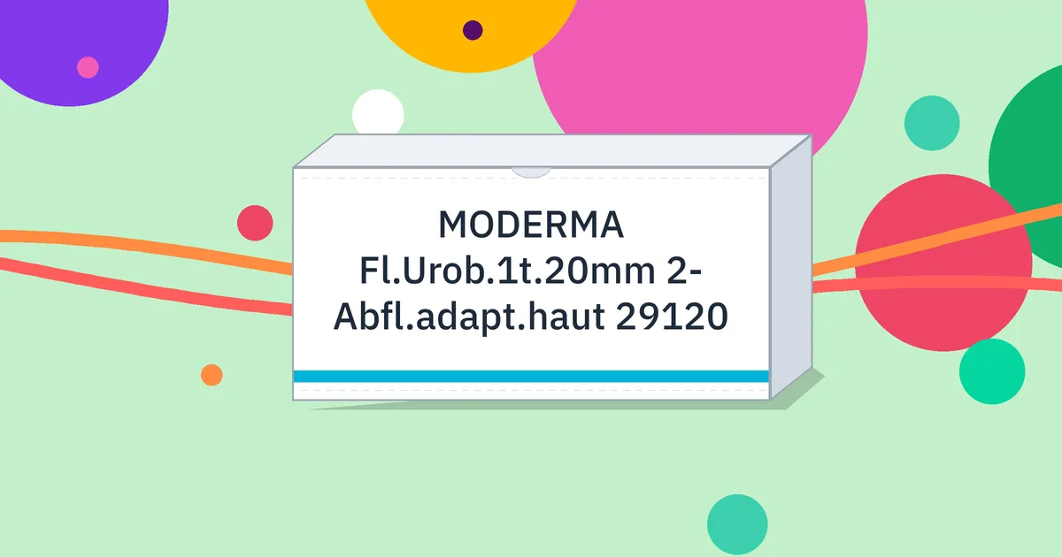 Symbolbild: Packung mit der Aufschrift MODERMA Fl.Urob.1t.20mm 2-Abfl.adapt.haut 29120 (PZN 02041090) – Verfügbarkeit und Bezug in Apotheken in Frankfurt am Main
