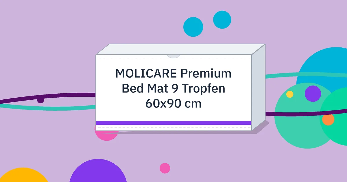 Symbolbild: Packung mit der Aufschrift MOLICARE Premium Bed Mat 9 Tropfen 60x90 cm (PZN 16136919) – Verfügbarkeit und Bezug in Apotheken in Frankfurt am Main