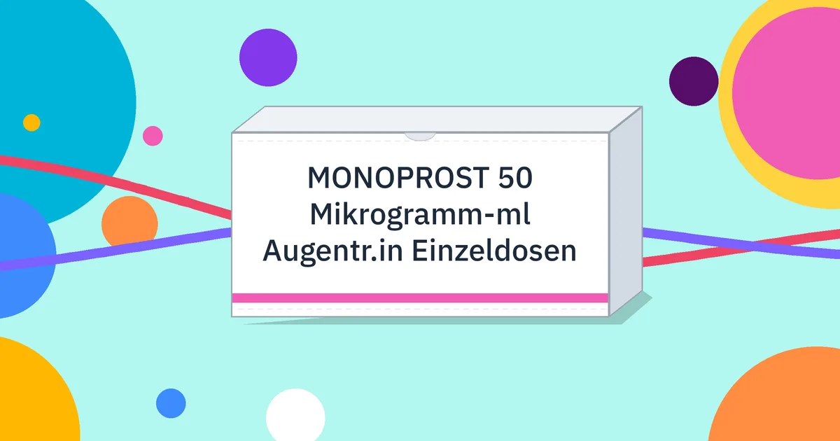 Symbolbild: Packung mit der Aufschrift MONOPROST 50 Mikrogramm-ml Augentr.in Einzeldosen (PZN 14318668) – Verfügbarkeit und Bezug in Apotheken in Frankfurt am Main