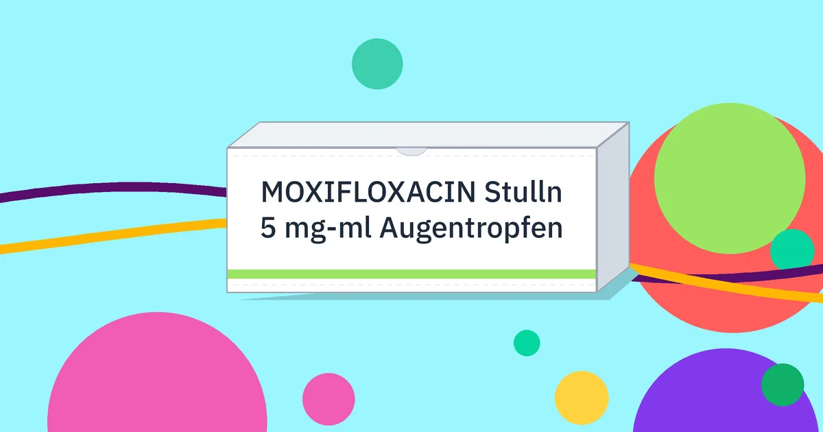 Symbolbild: Packung mit der Aufschrift MOXIFLOXACIN Stulln 5 mg-ml Augentropfen (PZN 17944018) – Verfügbarkeit und Bezug in Apotheken in Frankfurt am Main