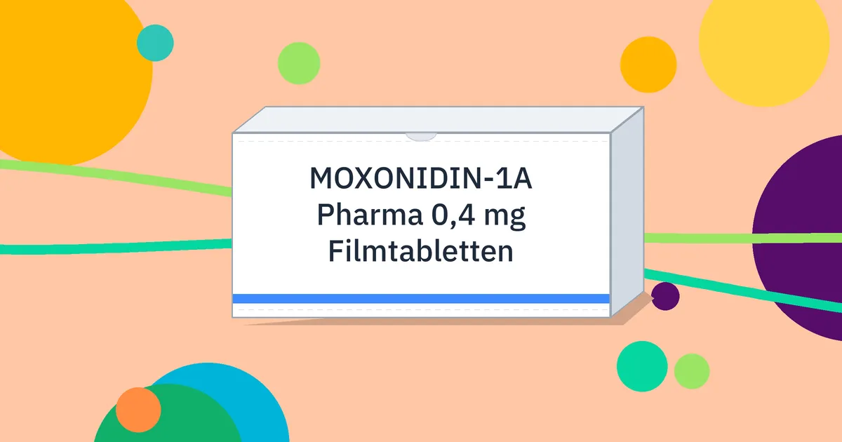 Symbolbild: Packung mit der Aufschrift MOXONIDIN-1A Pharma 0,4 mg Filmtabletten (PZN 00228909) – Verfügbarkeit und Bezug in Apotheken in Frankfurt am Main
