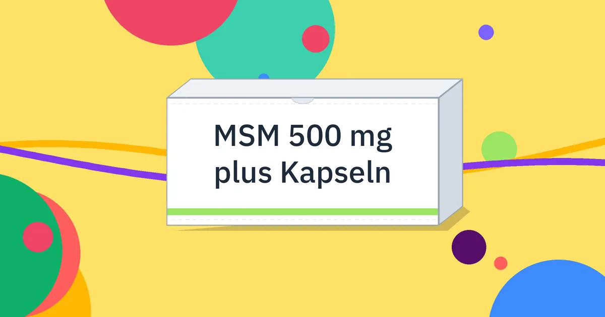 Symbolbild: Packung mit der Aufschrift MSM 500 mg plus Kapseln (PZN 15640892) – Verfügbarkeit und Bezug in Apotheken in Frankfurt am Main