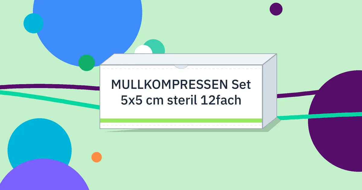 Symbolbild: Packung mit der Aufschrift MULLKOMPRESSEN Set 5x5 cm steril 12fach (PZN 09945920) – Verfügbarkeit und Bezug in Apotheken in Frankfurt am Main