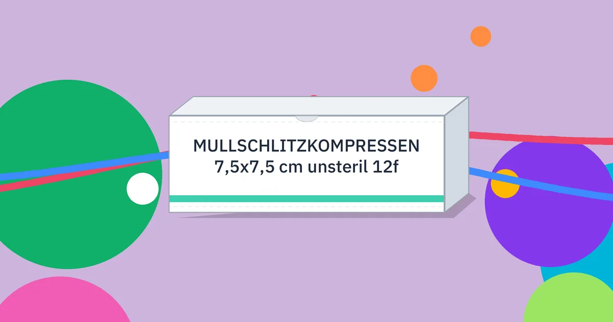 Symbolbild: Packung mit der Aufschrift MULLSCHLITZKOMPRESSEN 7,5x7,5 cm unsteril 12f (PZN 12491109) – Verfügbarkeit und Bezug in Apotheken in Frankfurt am Main