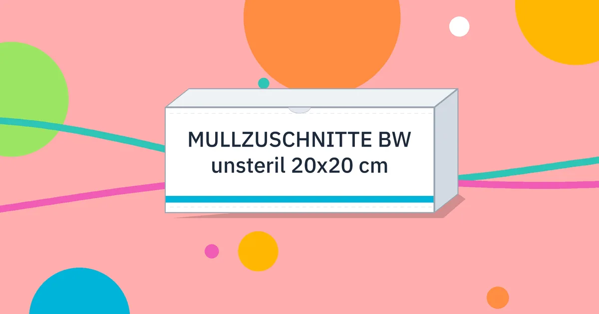 Symbolbild: Packung mit der Aufschrift MULLZUSCHNITTE BW unsteril 20x20 cm (PZN 04422502) – Verfügbarkeit und Bezug in Apotheken in Frankfurt am Main