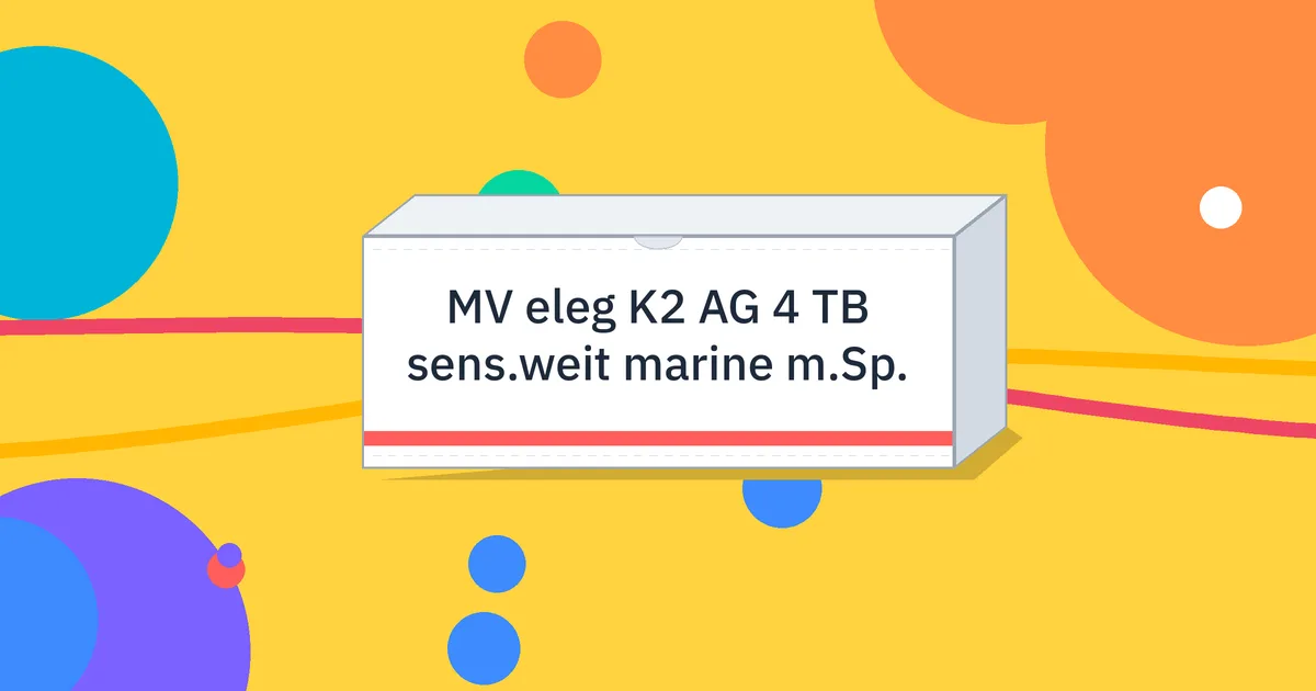 Symbolbild: Packung mit der Aufschrift MV eleg K2 AG 4 TB sens.weit marine m.Sp. (PZN 14611552) – Verfügbarkeit und Bezug in Apotheken in Frankfurt am Main