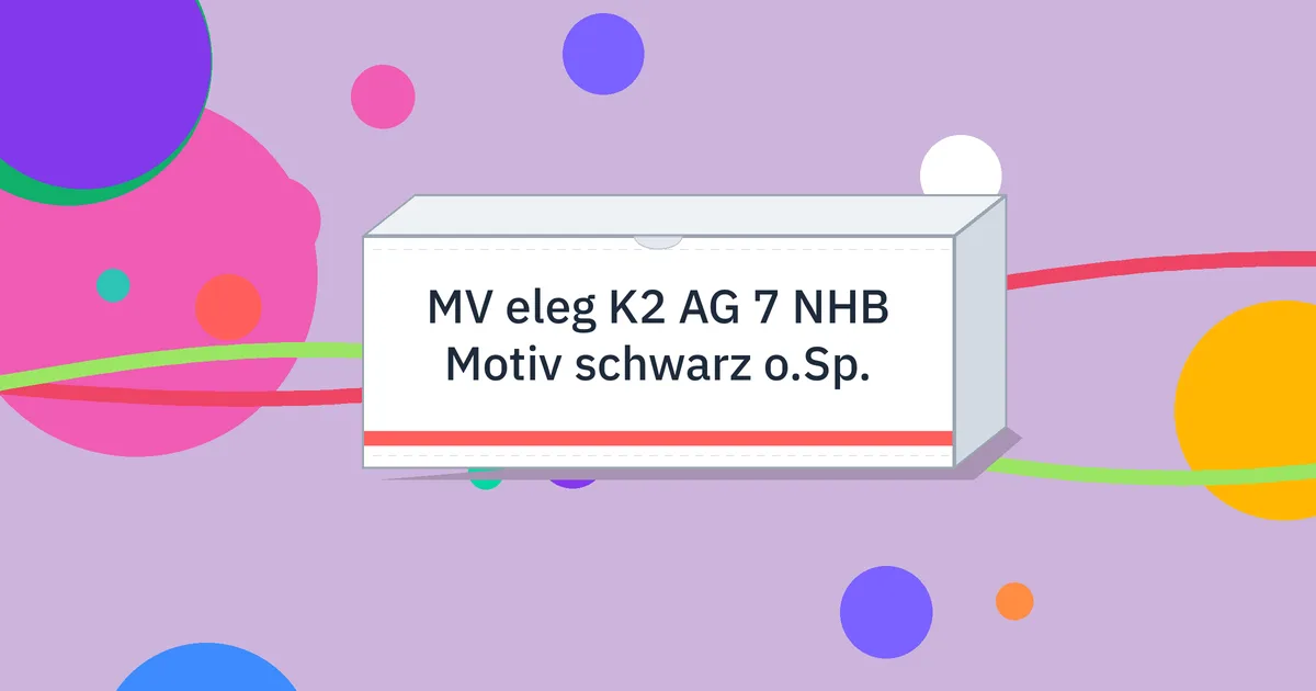 Symbolbild: Packung mit der Aufschrift MV eleg K2 AG 7 NHB Motiv schwarz o.Sp. (PZN 15723170) – Verfügbarkeit und Bezug in Apotheken in Frankfurt am Main