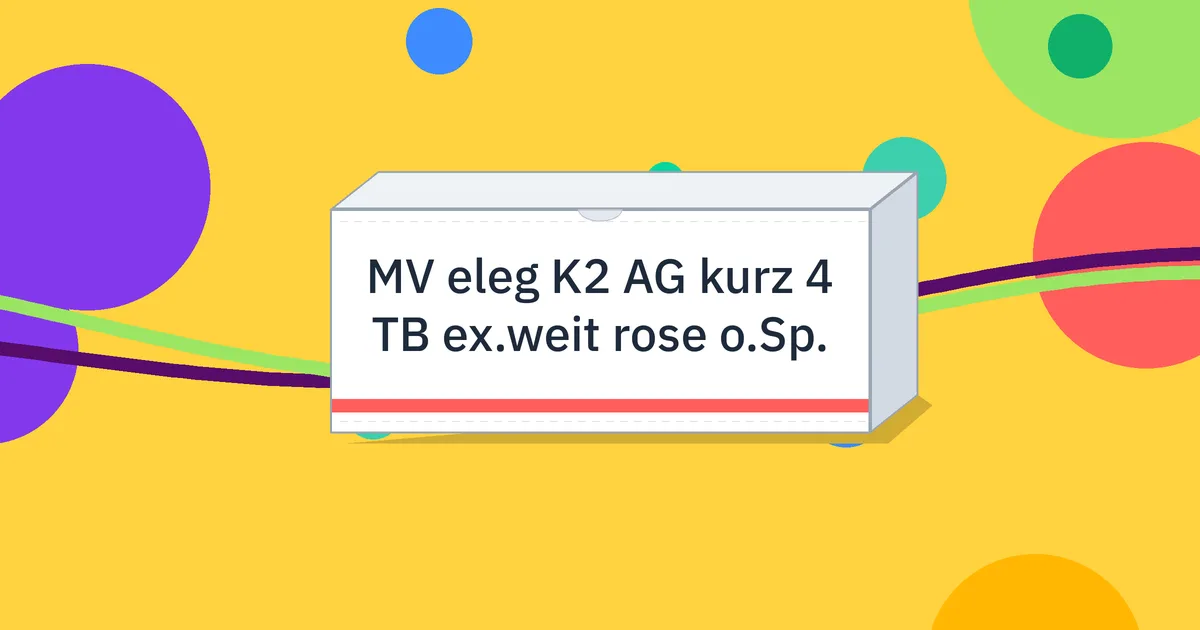Symbolbild: Packung mit der Aufschrift MV eleg K2 AG kurz 4 TB ex.weit rose o.Sp. (PZN 14697625) – Verfügbarkeit und Bezug in Apotheken in Frankfurt am Main