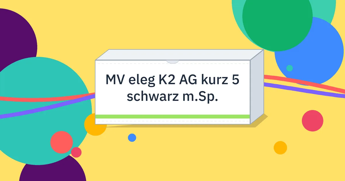 Symbolbild: Packung mit der Aufschrift MV eleg K2 AG kurz 5 schwarz m.Sp. (PZN 00318392) – Verfügbarkeit und Bezug in Apotheken in Frankfurt am Main
