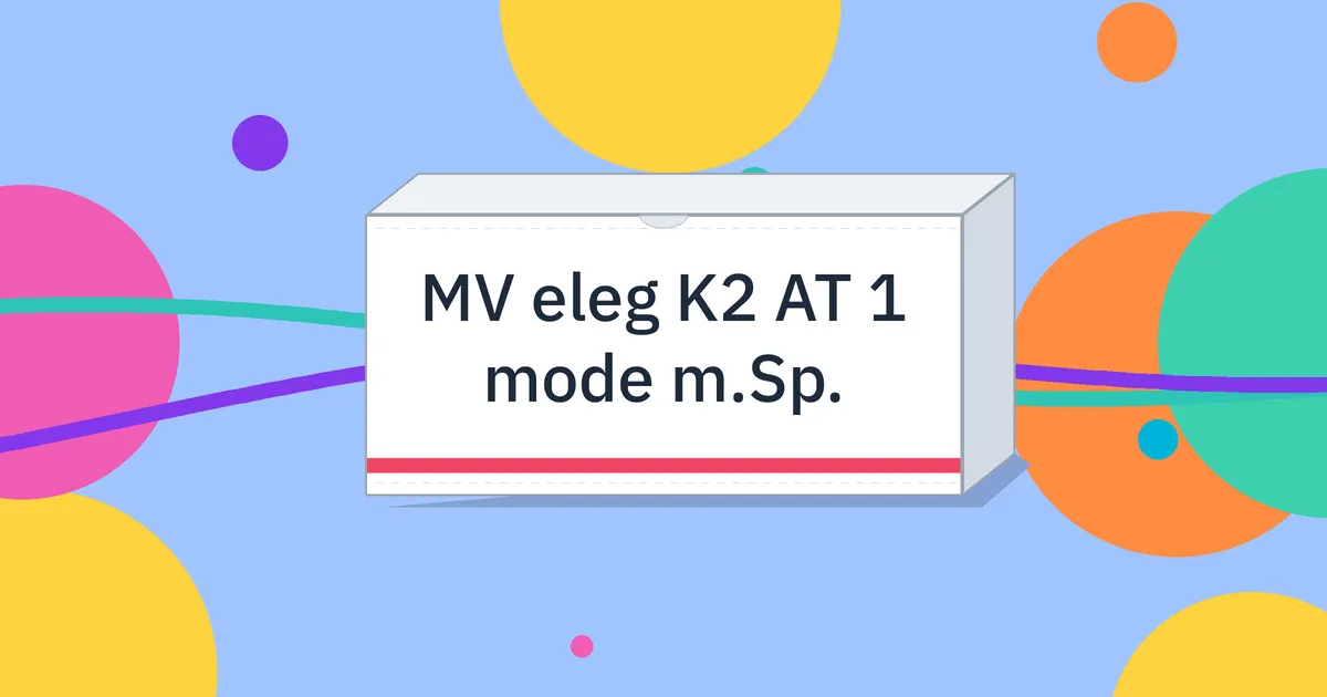 Symbolbild: Packung mit der Aufschrift MV eleg K2 AT 1 mode m.Sp. (PZN 06884738) – Verfügbarkeit und Bezug in Apotheken in Frankfurt am Main