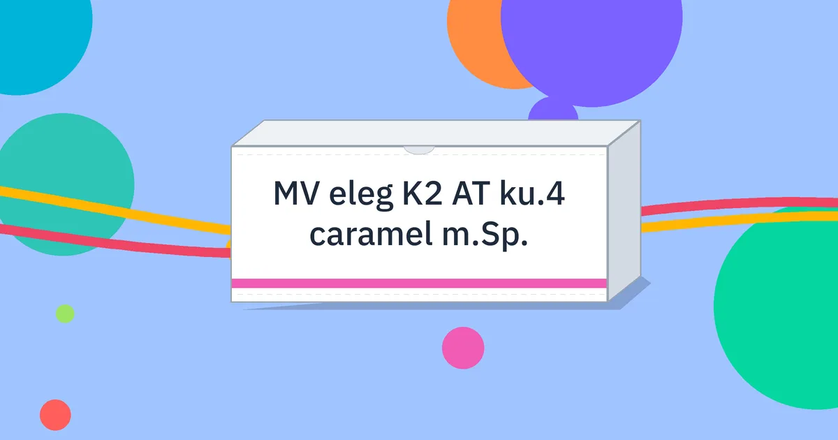 Symbolbild: Packung mit der Aufschrift MV eleg K2 AT ku.4 caramel m.Sp. (PZN 00530005) – Verfügbarkeit und Bezug in Apotheken in Frankfurt am Main