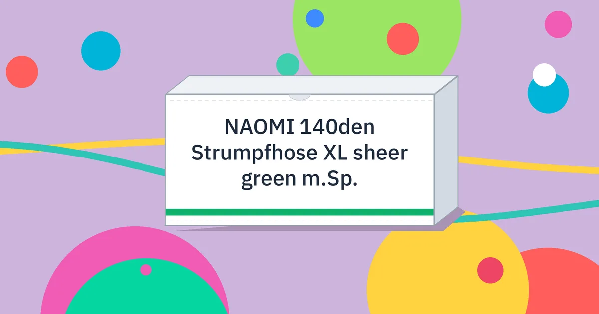 Symbolbild: Packung mit der Aufschrift NAOMI 140den Strumpfhose XL sheer green m.Sp. (PZN 16178378) – Verfügbarkeit und Bezug in Apotheken in Frankfurt am Main