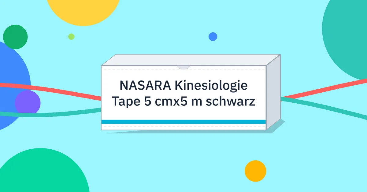 Symbolbild: Packung mit der Aufschrift NASARA Kinesiologie Tape 5 cmx5 m schwarz (PZN 07126201) – Verfügbarkeit und Bezug in Apotheken in Frankfurt am Main