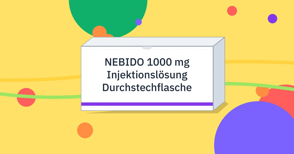 Symbolbild: Packung mit der Aufschrift NEBIDO 1000 mg Injektionslösung Durchstechflasche (PZN 19484029) – Verfügbarkeit und Bezug in Apotheken in Frankfurt am Main