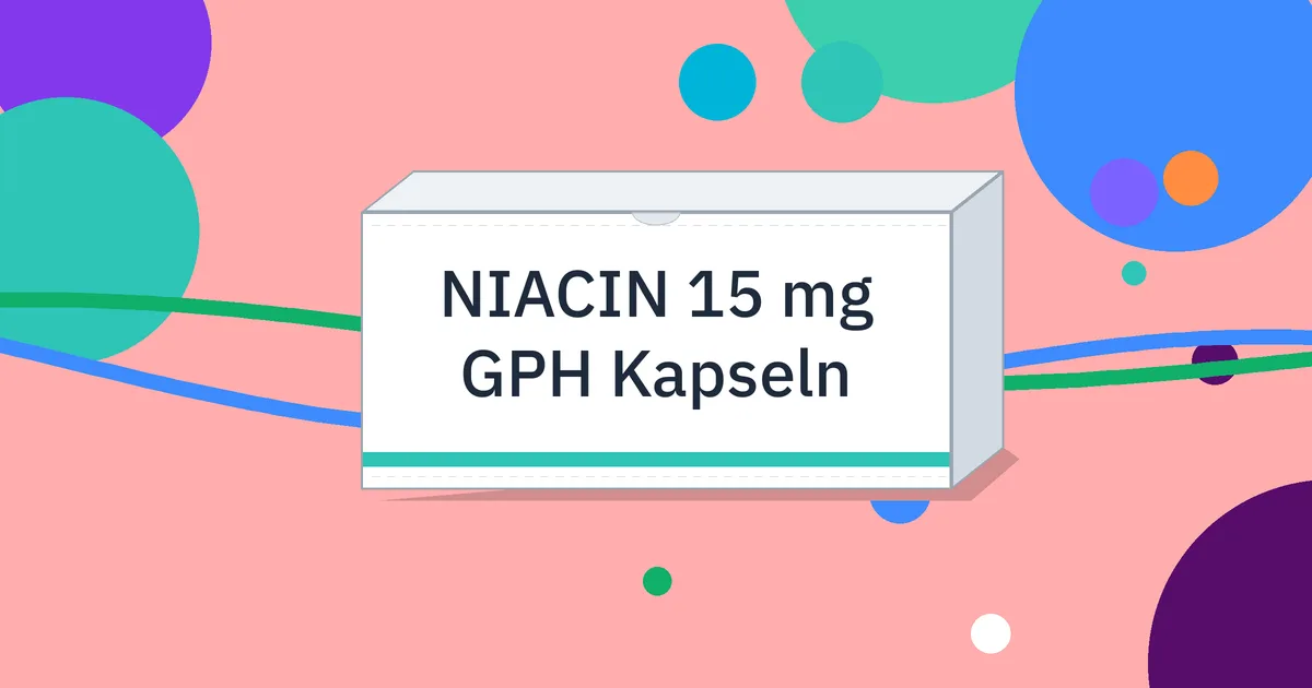 Symbolbild: Packung mit der Aufschrift NIACIN 15 mg GPH Kapseln (PZN 00129403) – Verfügbarkeit und Bezug in Apotheken in Frankfurt am Main