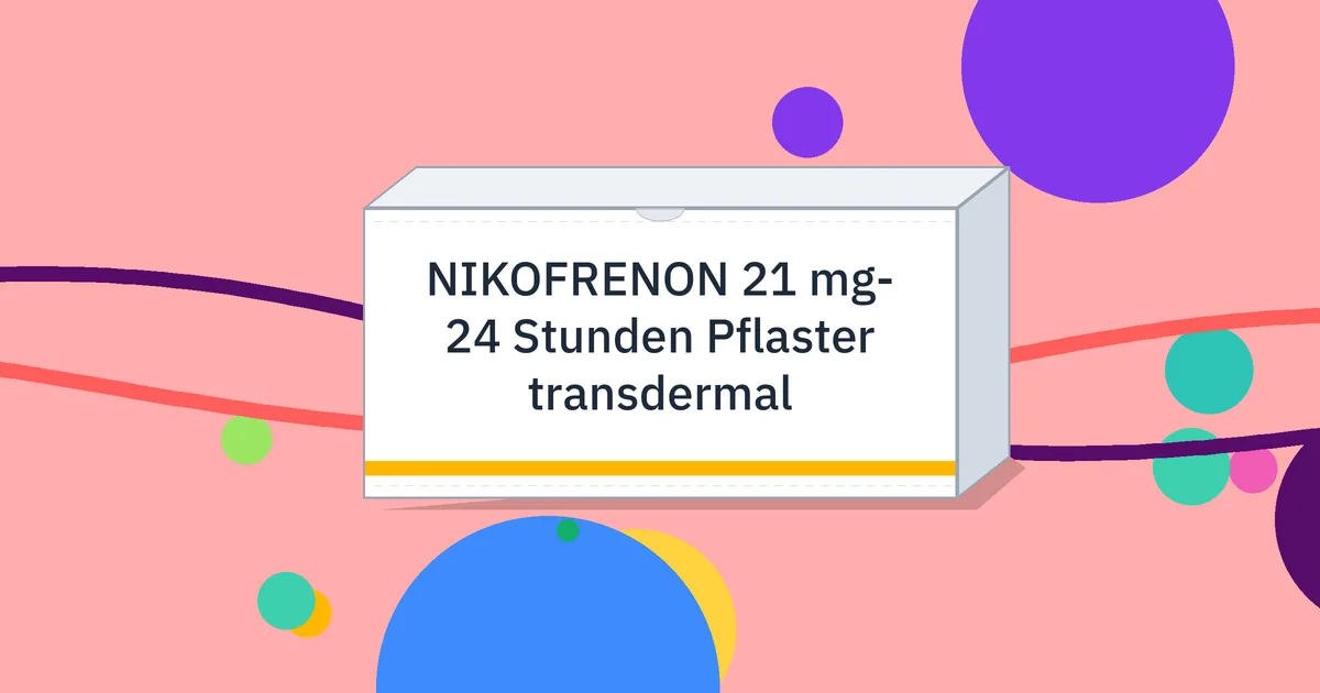 Symbolbild: Packung mit der Aufschrift NIKOFRENON 21 mg-24 Stunden Pflaster transdermal (PZN 15993277) – Verfügbarkeit und Bezug in Apotheken in Frankfurt am Main