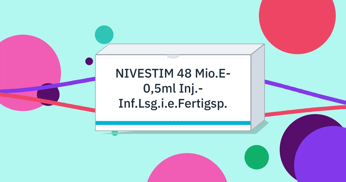 Symbolbild: Packung mit der Aufschrift NIVESTIM 48 Mio.E-0,5ml Inj.-Inf.Lsg.i.e.Fertigsp. (PZN 12566965) – Verfügbarkeit und Bezug in Apotheken in Frankfurt am Main