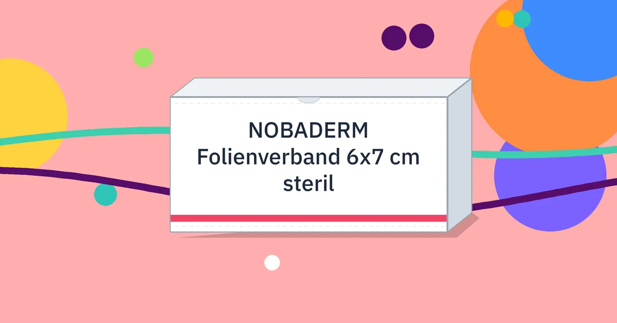 Symbolbild: Packung mit der Aufschrift NOBADERM Folienverband 6x7 cm steril (PZN 16027946) – Verfügbarkeit und Bezug in Apotheken in Frankfurt am Main