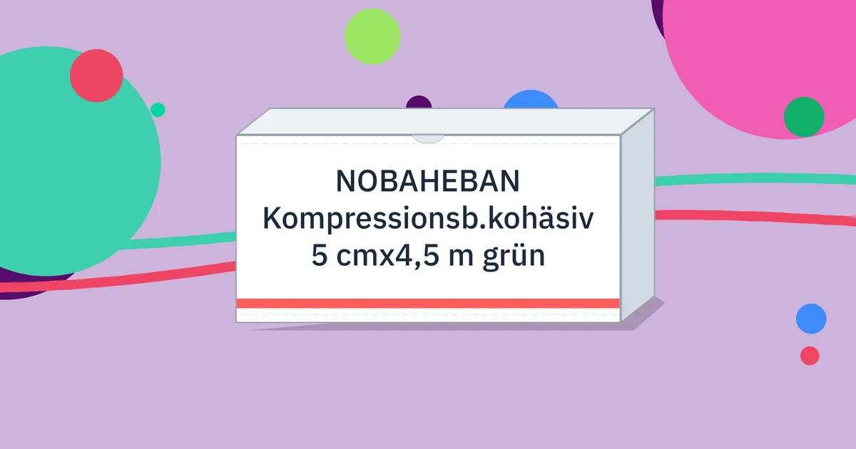 Symbolbild: Packung mit der Aufschrift NOBAHEBAN Kompressionsb.kohäsiv 5 cmx4,5 m grün (PZN 02709582) – Verfügbarkeit und Bezug in Apotheken in Frankfurt am Main