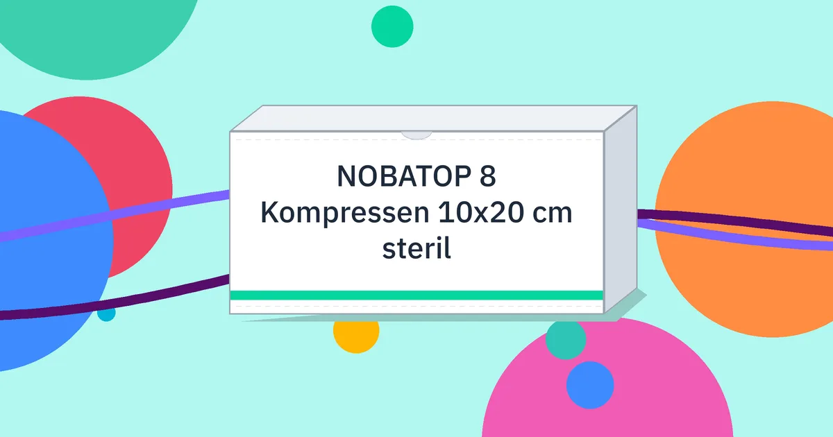 Symbolbild: Packung mit der Aufschrift NOBATOP 8 Kompressen 10x20 cm steril (PZN 03098407) – Verfügbarkeit und Bezug in Apotheken in Frankfurt am Main
