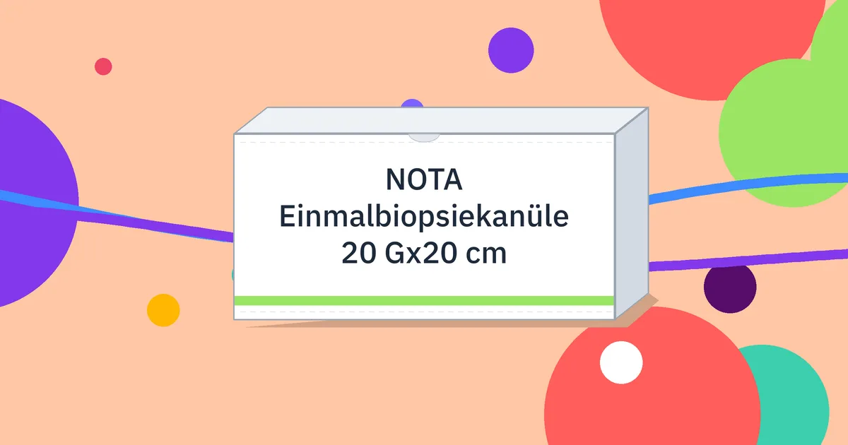 Symbolbild: Packung mit der Aufschrift NOTA Einmalbiopsiekanüle 20 Gx20 cm (PZN 03920333) – Verfügbarkeit und Bezug in Apotheken in Frankfurt am Main