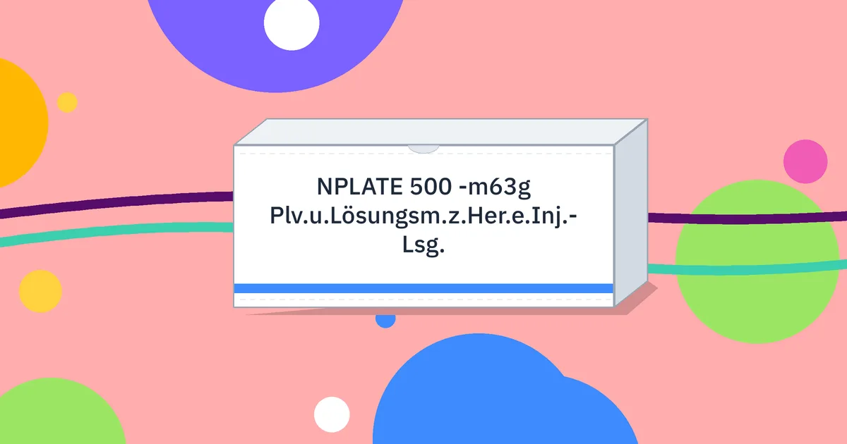 Symbolbild: Packung mit der Aufschrift NPLATE 500 -m63g Plv.u.Lösungsm.z.Her.e.Inj.-Lsg. (PZN 17875375) – Verfügbarkeit und Bezug in Apotheken in Frankfurt am Main