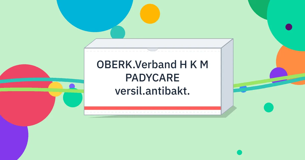 Symbolbild: Packung mit der Aufschrift OBERK.Verband H K M PADYCARE versil.antibakt. (PZN 10939020) – Verfügbarkeit und Bezug in Apotheken in Frankfurt am Main