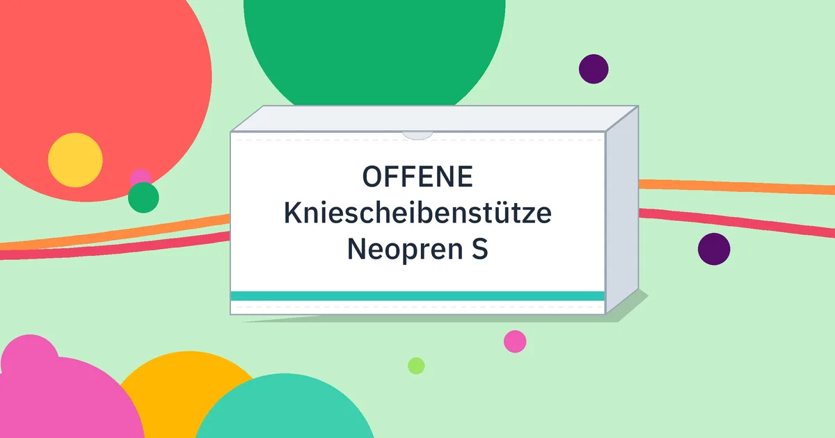 Symbolbild: Packung mit der Aufschrift OFFENE Kniescheibenstütze Neopren S (PZN 19071391) – Verfügbarkeit und Bezug in Apotheken in Frankfurt am Main