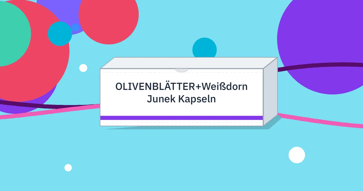 Symbolbild: Packung mit der Aufschrift OLIVENBLÄTTER+Weißdorn Junek Kapseln (PZN 01107088) – Verfügbarkeit und Bezug in Apotheken in Frankfurt am Main