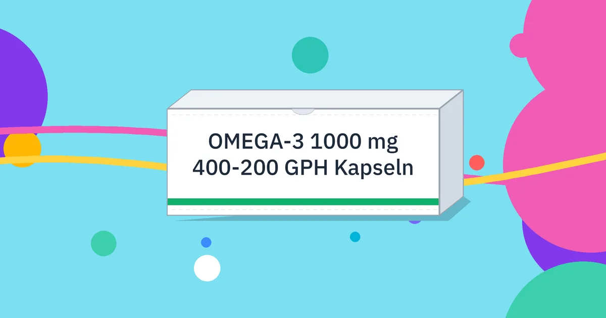 Symbolbild: Packung mit der Aufschrift OMEGA-3 1000 mg 400-200 GPH Kapseln (PZN 11190239) – Verfügbarkeit und Bezug in Apotheken in Frankfurt am Main