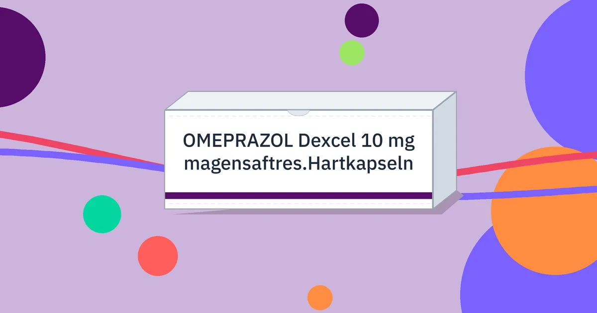 Symbolbild: Packung mit der Aufschrift OMEPRAZOL Dexcel 10 mg magensaftres.Hartkapseln (PZN 09684247) – Verfügbarkeit und Bezug in Apotheken in Frankfurt am Main