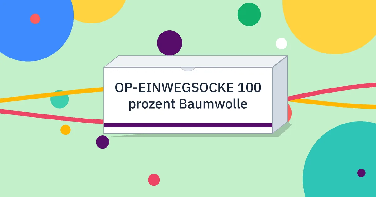 Symbolbild: Packung mit der Aufschrift OP-EINWEGSOCKE 100 prozent Baumwolle (PZN 07345794) – Verfügbarkeit und Bezug in Apotheken in Frankfurt am Main