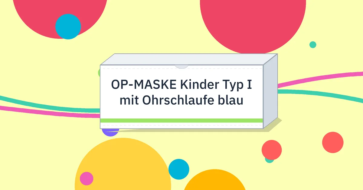 Symbolbild: Packung mit der Aufschrift OP-MASKE Kinder Typ I mit Ohrschlaufe blau (PZN 17162209) – Verfügbarkeit und Bezug in Apotheken in Frankfurt am Main