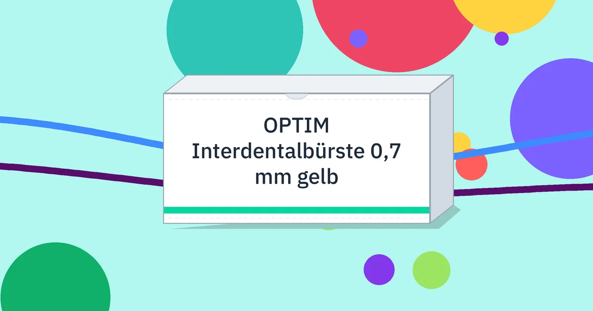 Symbolbild: Packung mit der Aufschrift OPTIM Interdentalbürste 0,7 mm gelb (PZN 16237543) – Verfügbarkeit und Bezug in Apotheken in Frankfurt am Main