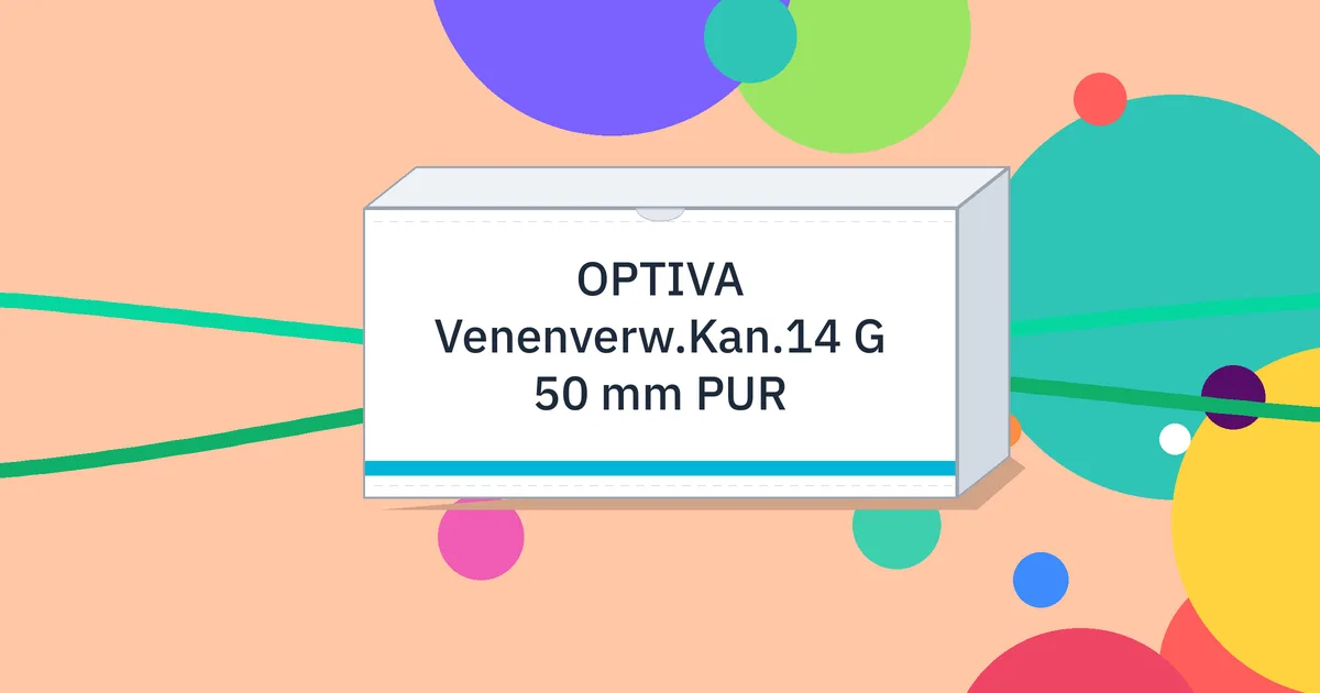 Symbolbild: Packung mit der Aufschrift OPTIVA Venenverw.Kan.14 G 50 mm PUR (PZN 09106823) – Verfügbarkeit und Bezug in Apotheken in Frankfurt am Main