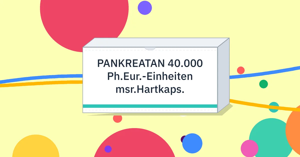 Symbolbild: Packung mit der Aufschrift PANKREATAN 40.000 Ph.Eur.-Einheiten msr.Hartkaps. (PZN 18676028) – Verfügbarkeit und Bezug in Apotheken in Frankfurt am Main