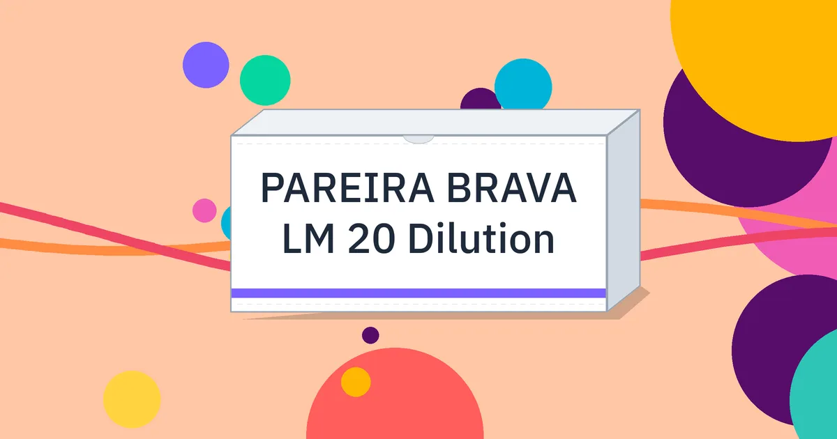 Symbolbild: Packung mit der Aufschrift PAREIRA BRAVA LM 20 Dilution (PZN 13631481) – Verfügbarkeit und Bezug in Apotheken in Frankfurt am Main