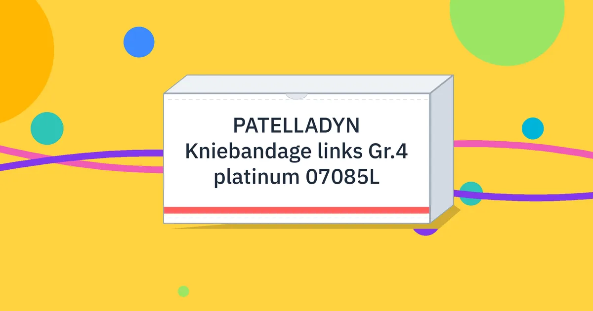 Symbolbild: Packung mit der Aufschrift PATELLADYN Kniebandage links Gr.4 platinum 07085L (PZN 08437995) – Verfügbarkeit und Bezug in Apotheken in Frankfurt am Main
