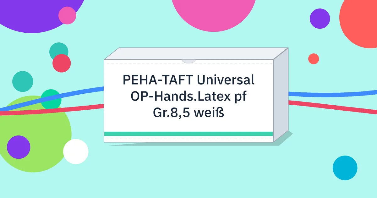 Symbolbild: Packung mit der Aufschrift PEHA-TAFT Universal OP-Hands.Latex pf Gr.8,5 weiß (PZN 20332572) – Verfügbarkeit und Bezug in Apotheken in Frankfurt am Main