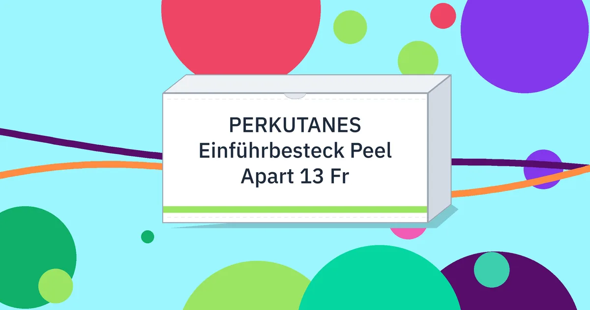 Symbolbild: Packung mit der Aufschrift PERKUTANES Einführbesteck Peel Apart 13 Fr (PZN 02757121) – Verfügbarkeit und Bezug in Apotheken in Frankfurt am Main