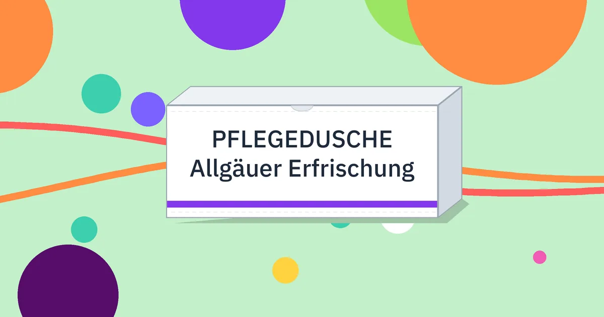 Symbolbild: Packung mit der Aufschrift PFLEGEDUSCHE Allgäuer Erfrischung (PZN 18201087) – Verfügbarkeit und Bezug in Apotheken in Frankfurt am Main