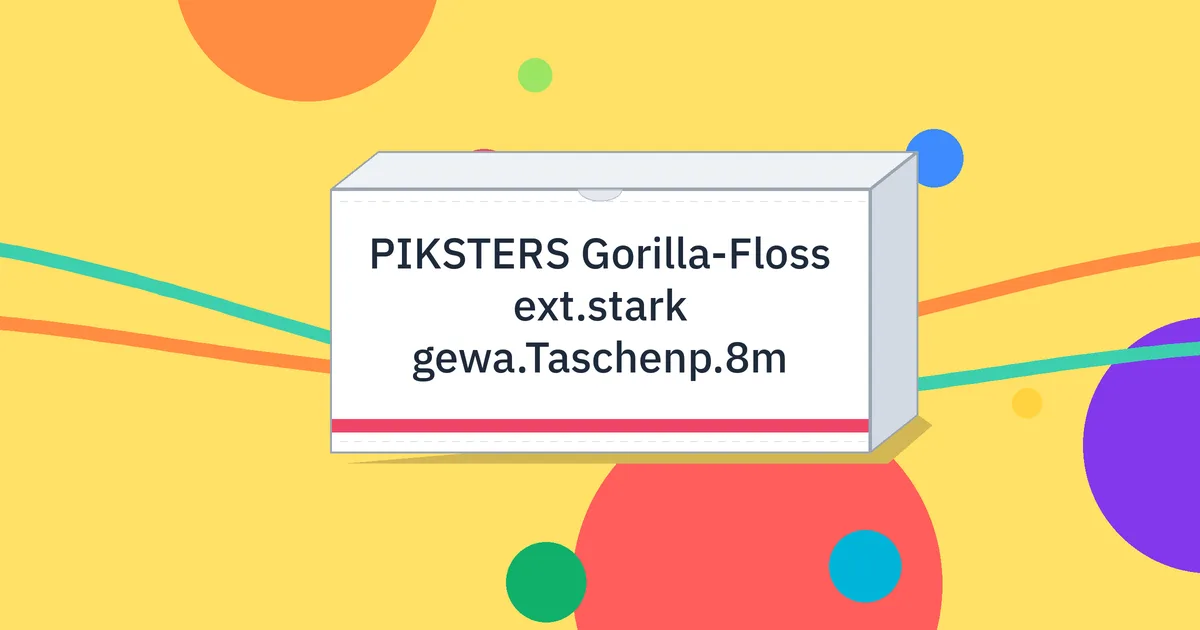 Symbolbild: Packung mit der Aufschrift PIKSTERS Gorilla-Floss ext.stark gewa.Taschenp.8m (PZN 17593369) – Verfügbarkeit und Bezug in Apotheken in Frankfurt am Main
