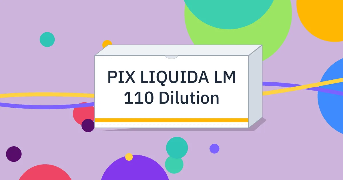 Symbolbild: Packung mit der Aufschrift PIX LIQUIDA LM 110 Dilution (PZN 13646531) – Verfügbarkeit und Bezug in Apotheken in Frankfurt am Main