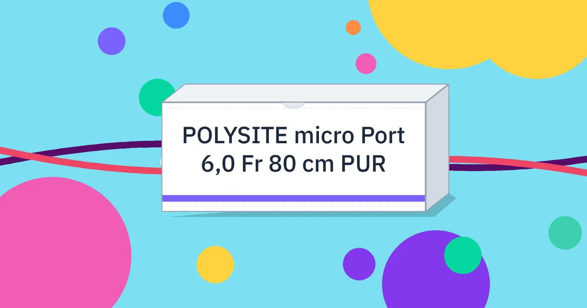 Symbolbild: Packung mit der Aufschrift POLYSITE micro Port 6,0 Fr 80 cm PUR (PZN 12340155) – Verfügbarkeit und Bezug in Apotheken in Frankfurt am Main