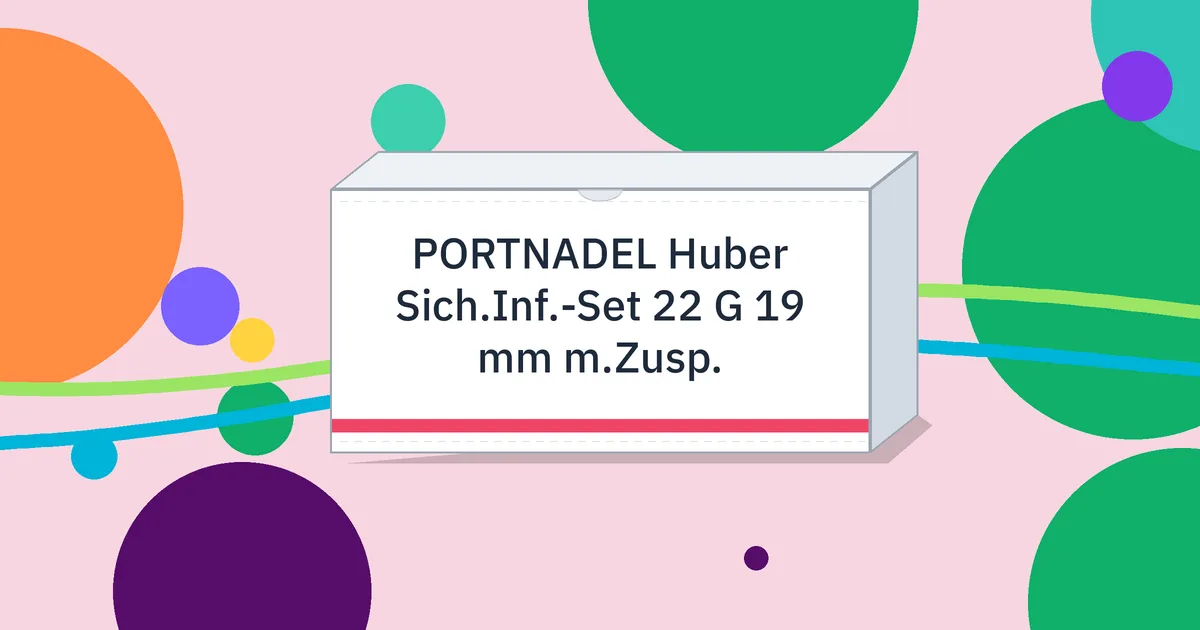 Symbolbild: Packung mit der Aufschrift PORTNADEL Huber Sich.Inf.-Set 22 G 19 mm m.Zusp. (PZN 16037399) – Verfügbarkeit und Bezug in Apotheken in Frankfurt am Main