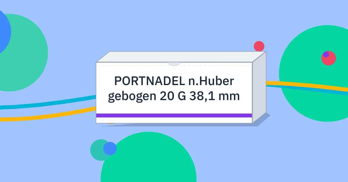 Symbolbild: Packung mit der Aufschrift PORTNADEL n.Huber gebogen 20 G 38,1 mm (PZN 00435531) – Verfügbarkeit und Bezug in Apotheken in Frankfurt am Main